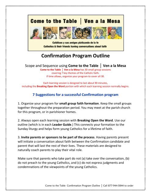 Confirmation Program Outline - Pastoral Planning