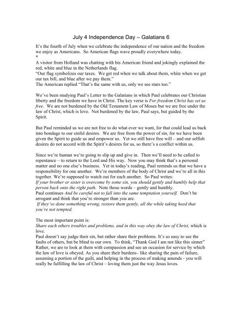 July 4th Sermon: July 4 Independence Day - Lutheran Church of the ...