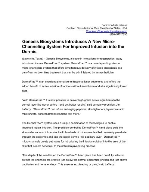 DermaFrac™ Press Release - Genesis Biosystems