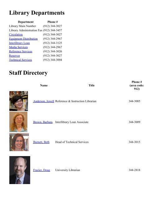 Library Departments Staff Directory