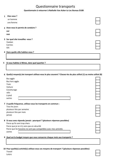 questionnaire transport- personnels - Unimes