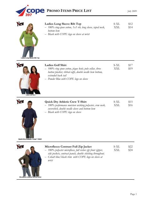 Download Promo Items Price List - COPE Local 397