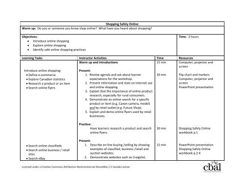 Shopping Safely Online lesson plan.