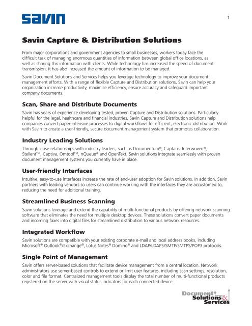 Capture and Distribution Solutions - Savin Corporation