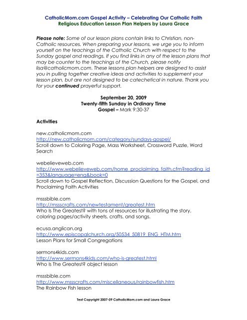 Lesson Plan - Catholic Mom