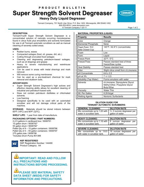 Super Strength Solvent Degreaser Product Bulletin 7-20-11