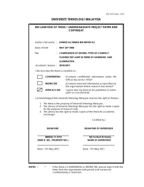 universiti teknologi malaysia - Faculty of Electrical Engineering