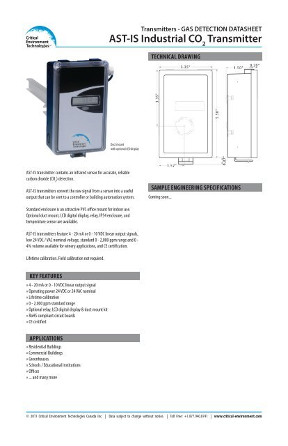 AST-IS Industrial CO Transmitter - Critical Environment Technologies