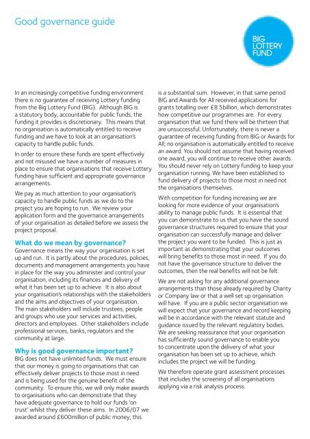 Good governance guide - Big Lottery Fund