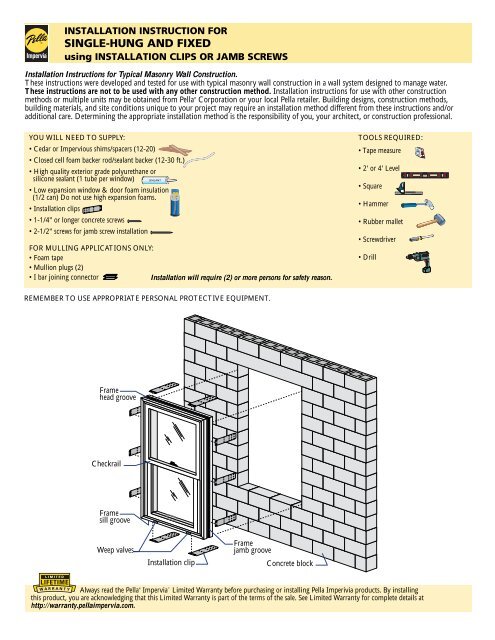 installation instructions using jamb screws - Pella.com