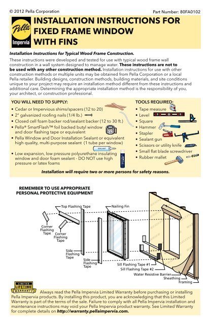 installation instructions for fixed frame window with fins - Pella.com