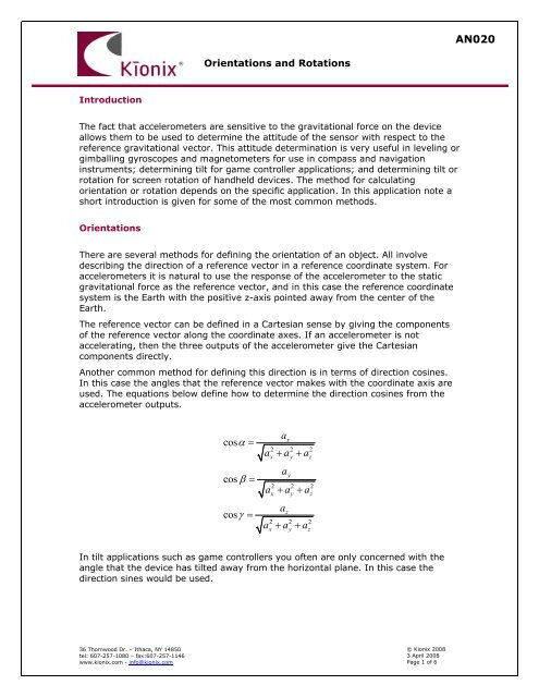 Orientations and Rotations - Kionix
