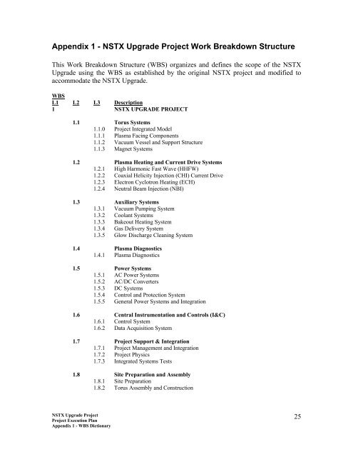 WBS Dictionary - PPPL EVMS Page