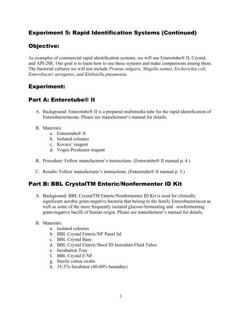 Experiment 6: Rapid Identification Systems (Continued)
