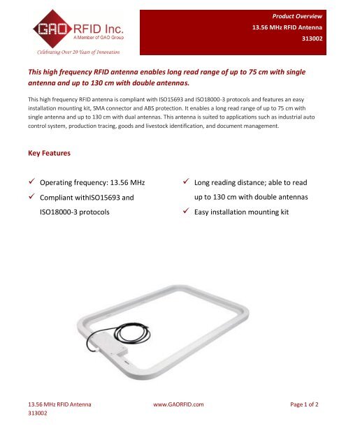 13.56 MHz RFID Antenna - GAO RFID Inc.