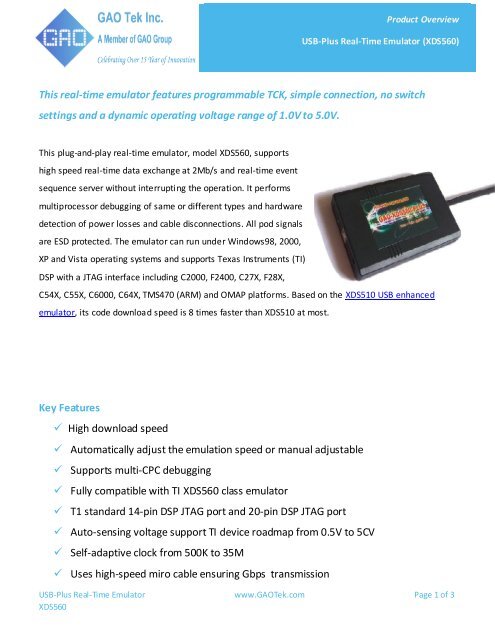 USB-Plus Real-Time Emulator (XDS560) - GAO Tek Inc.