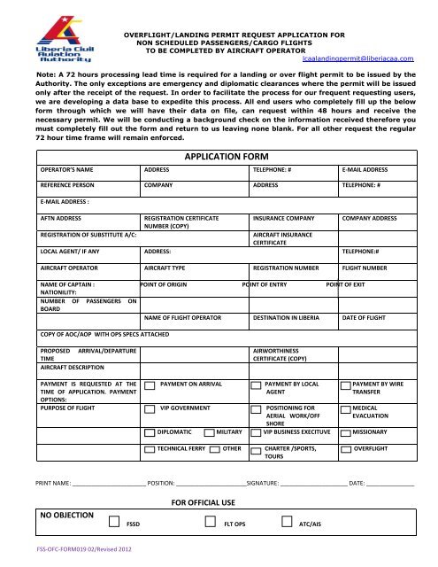 Overflight Landing Request for non scheduled Aircraft