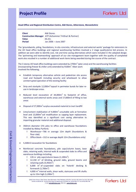 Project Profile Regional Distribution Centre, Atherstone, Aldi Stores