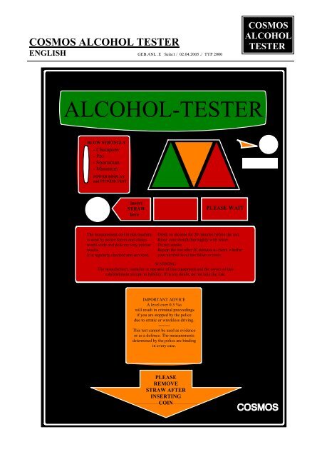 COSMOS ALCOHOL TESTER COSMOS ALCOHOL TESTER TYPE ...