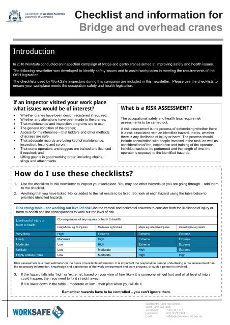Overhead cranes information and checklist