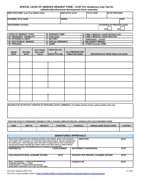 SPECIAL LEAVE OF ABSENCE REQUEST ... - Academic Affairs