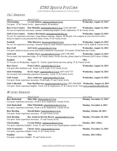 ETHS Sports Profiles