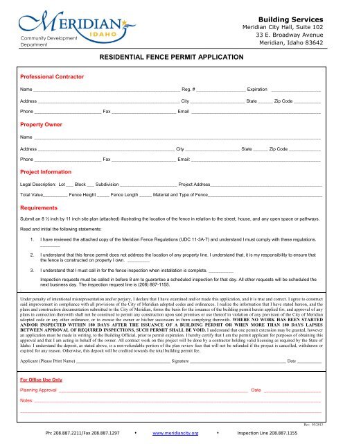 Building Services RESIDENTIAL FENCE PERMIT ... - City of Meridian