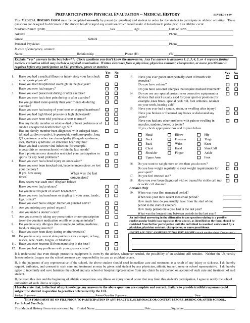 UIL Physical and Medical History Forms - Keller Independent School ... UIL Physical and Medical History Forms - Keller Independent School ...