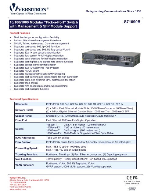 S71090B 24-Port 10-100-1000 Switch - Versitron