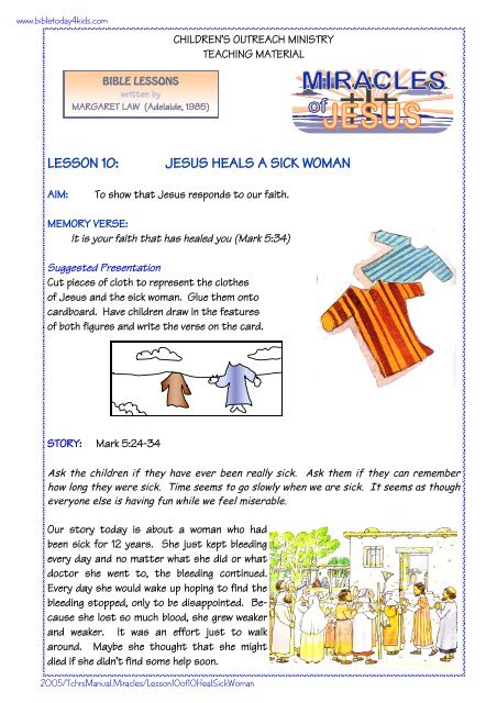 LESSON 10: JESUS HEALS A SICK WOMAN - Bibletoday4kids.com
