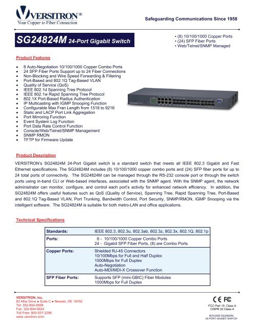 24-Port 10/100/1000 GBIC Web Smart Switch - Versitron