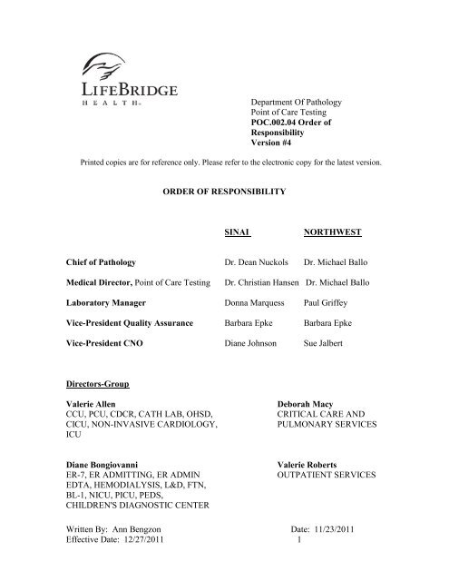 Order of Responsibility - LifeBridge Health