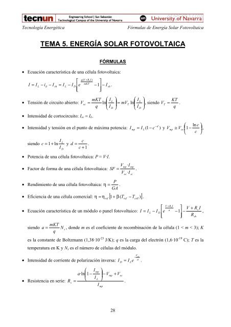 Fórmulas de Energía Solar Fotovoltaica