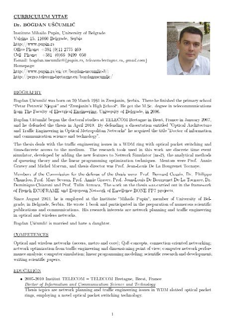 CURRICULUM VITAE Dr. BOGDAN U'â UMLIâ - Institut Mihajlo Pupin