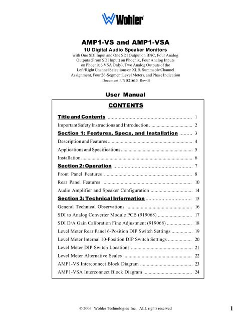 AMP1-VS and AMP1-VSA - Wohler Technologies