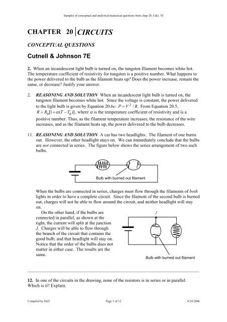 Series And Parallel Circuit Problems Solutions Pdf Circuit Diagram
