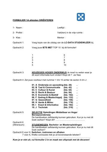 Formulier Startgesprek (ingevuld voorbeeld competenties/(kern)taken)