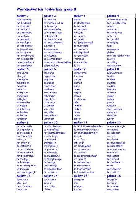 Woordpakketten Taalverhaal groep 8