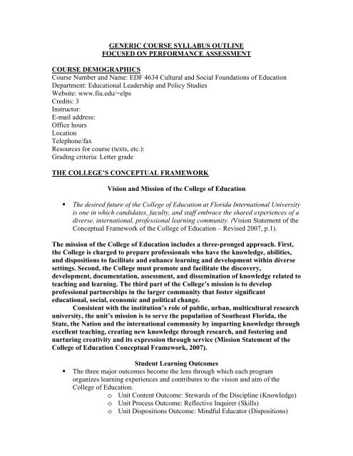 GENERIC COURSE SYLLABUS OUTLINE FOCUSED ON ...