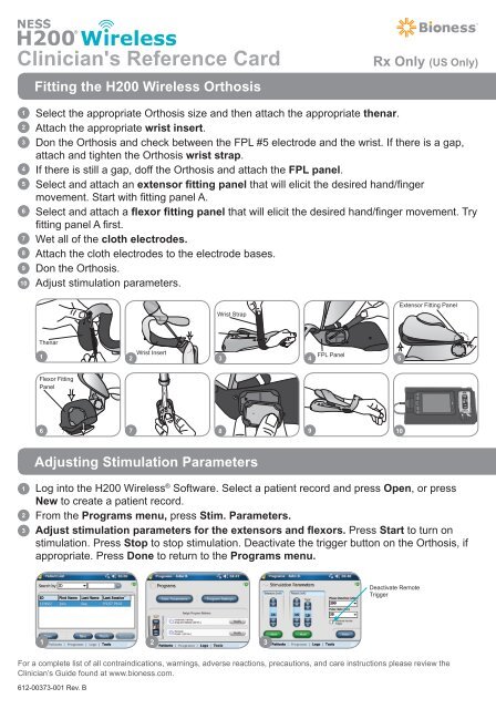 Clinician's Reference Card - Bioness Inc.