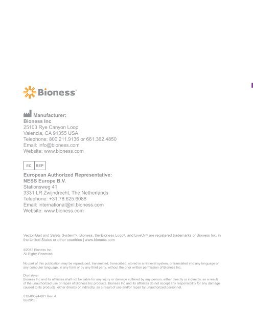 Vector Elite Clinician Guide - Bioness Inc.