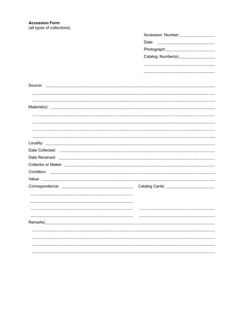 Accession Form - Illinois State Museum