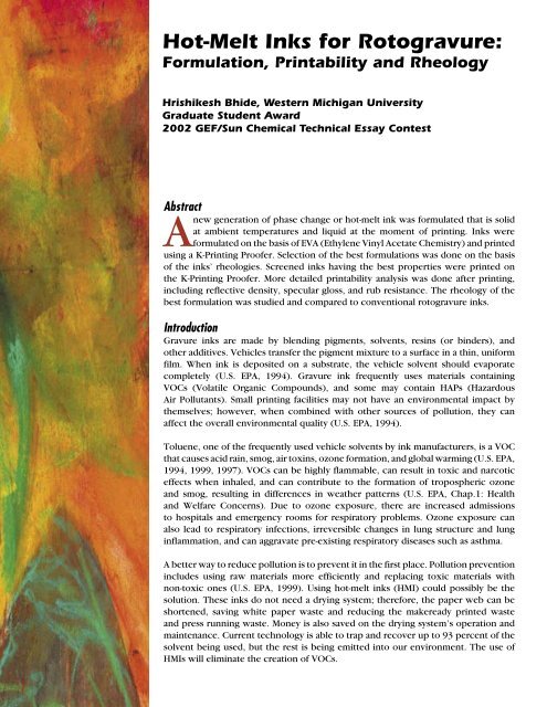 Hot-melt Inks for Rotogravure: Formulation, Printability, and Rheology