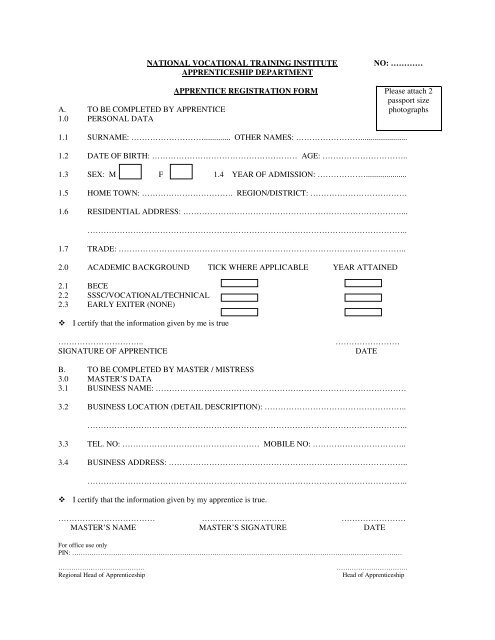 Apprentice Registration Form - NVTI