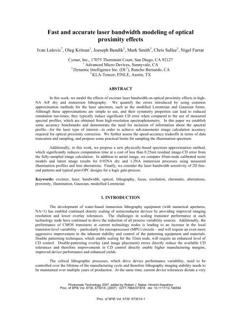 Fast And Accurate Laser Bandwidth Modeling Of Optical Cymer