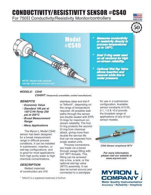 CONDUCTIVITY/RESISTIVITY SENSOR #CS40 - Myron L Company