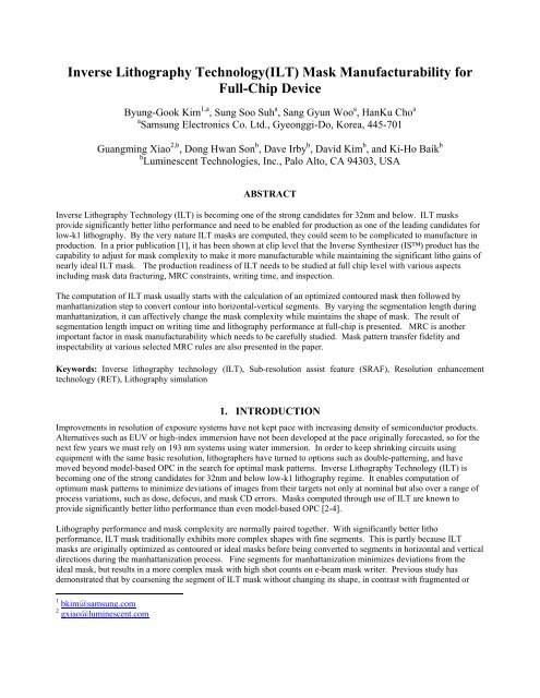 Inverse Lithography Technology(ILT) - Luminescent Technologies