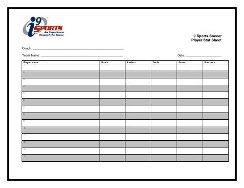 Printable Soccer Stats Sheet