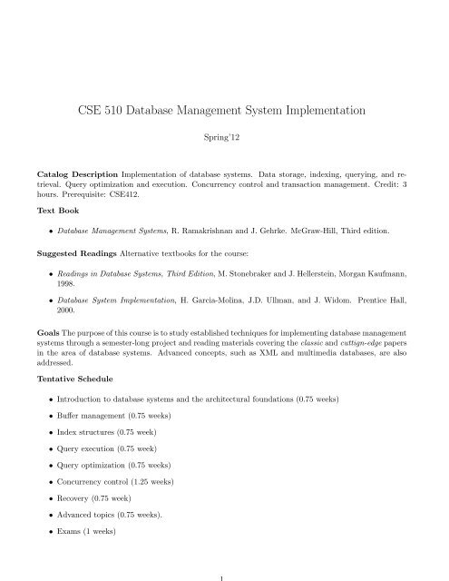 Cse 510 Database Management System Implementation