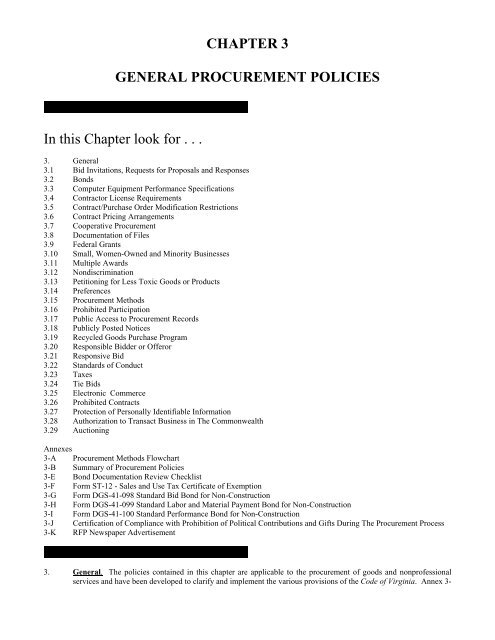 CHAPTER 3 GENERAL PROCUREMENT ... - Eva.virginia.gov